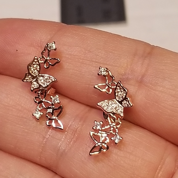 no brand | Jewelry | Rose Gold Tone Sparling Butterflies Stud Earrings | Poshmark